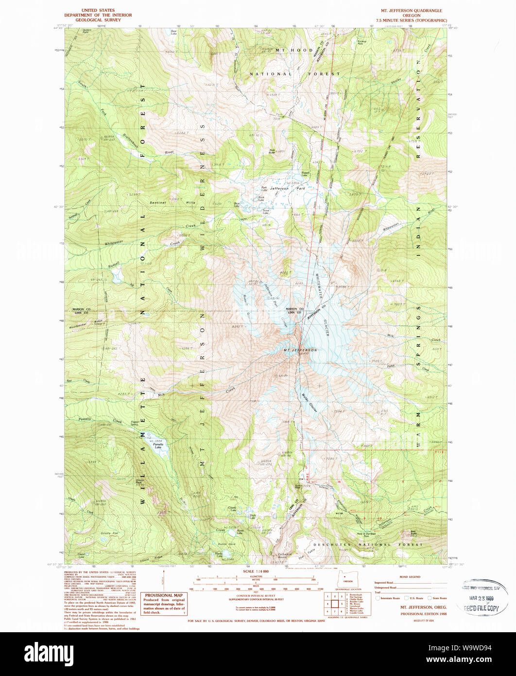 USGS Topo Map Oregon Mt Jefferson 280864 1988 24000 Restoration Stock ...