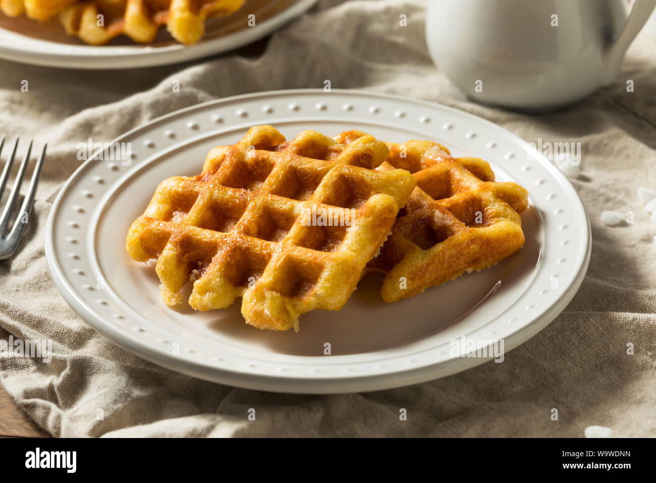 Homemade Belgian Sugar Waffles Ready to Eat Stock Photo - Alamy