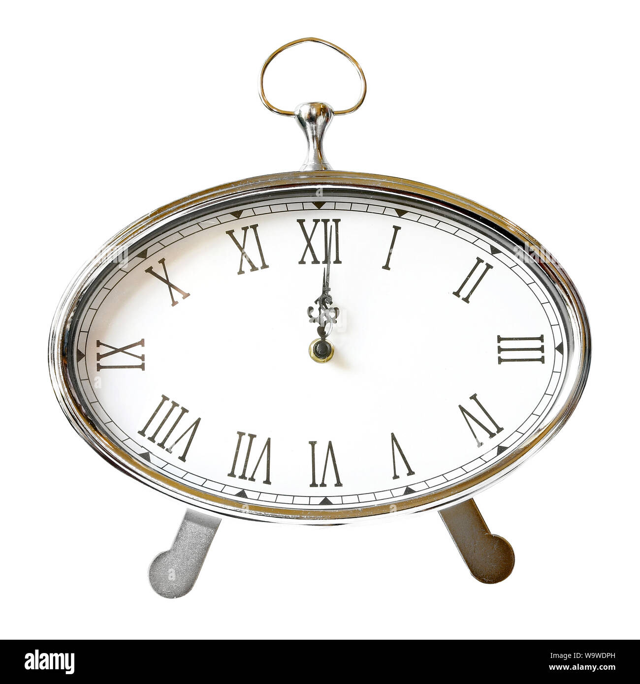 Oval silver clock isolated included clipping path Stock Photo - Alamy