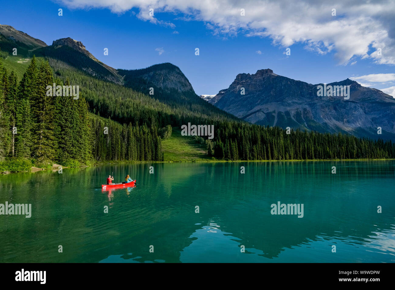 Red canoe, Emerald Lake, Yoho National Park, British Columbia, Canada ...