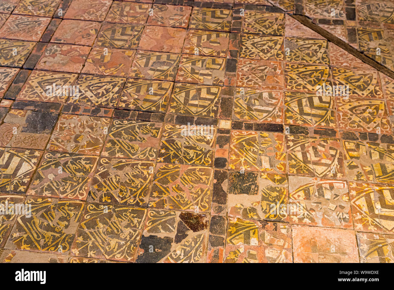 13th century heraldic tiles in the former refectory at Cleeve Abbey in ...