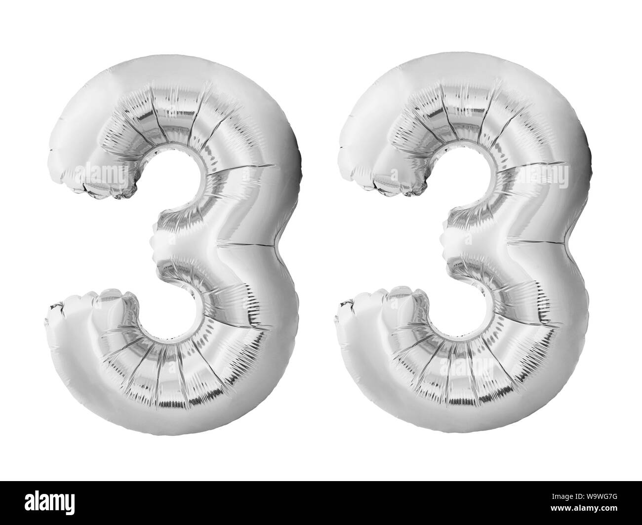 Number 31 thirty one made of silver inflatable balloons isolated on ...