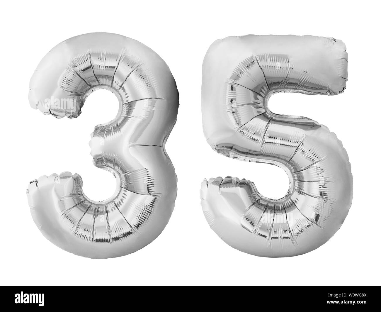 Number 35 thirty five made of silver inflatable balloons isolated on ...