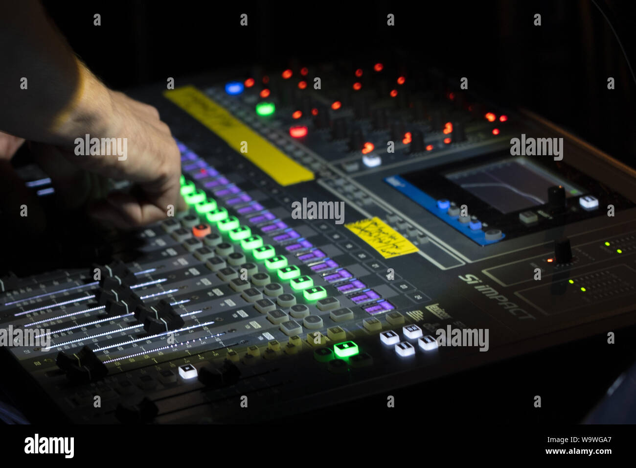 a sound mix table during a music concert Stock Photo - Alamy