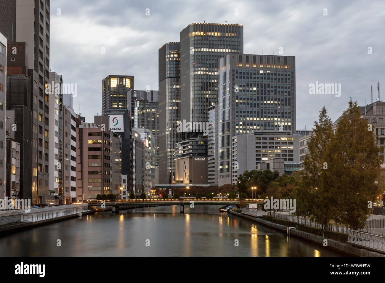 High rise buildings overlooking the O River in Osaka, Japan Stock Photo ...