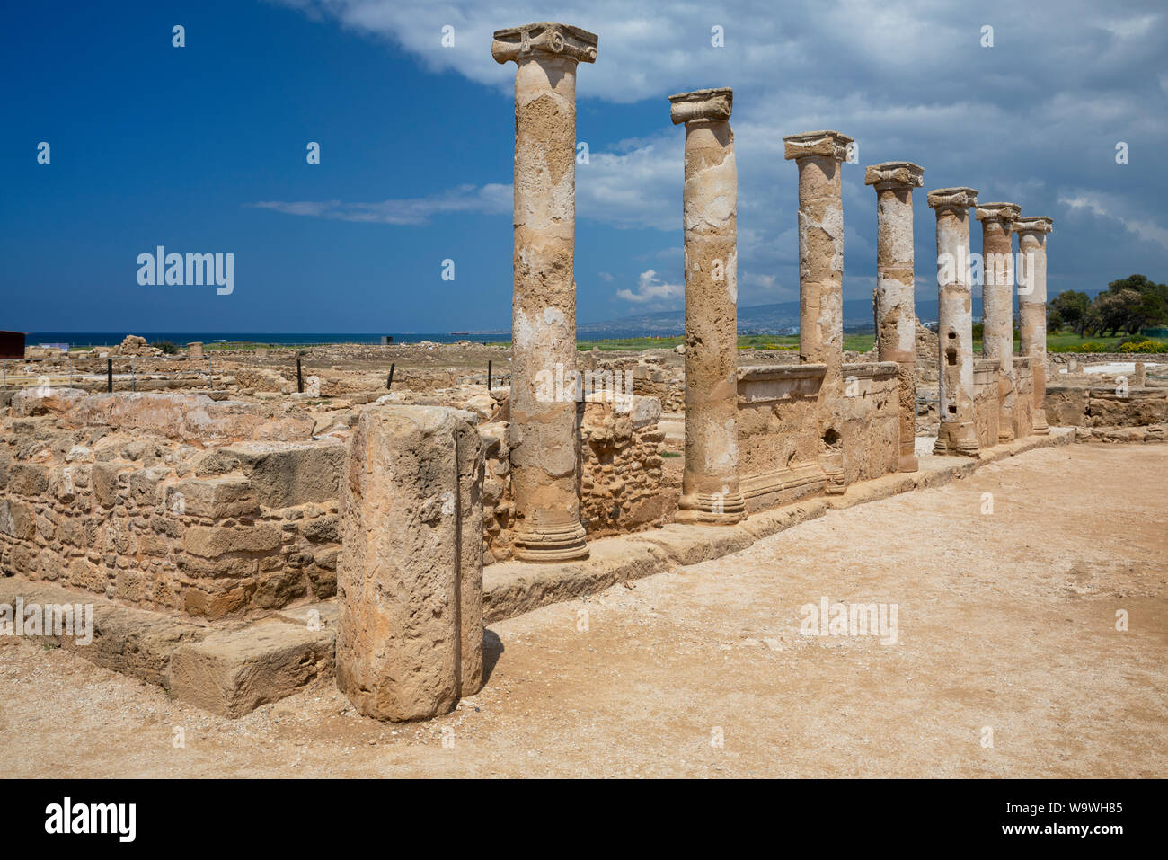 Pillars in the ruins of the House of Theseus at Kato Pafos, Paphos ...