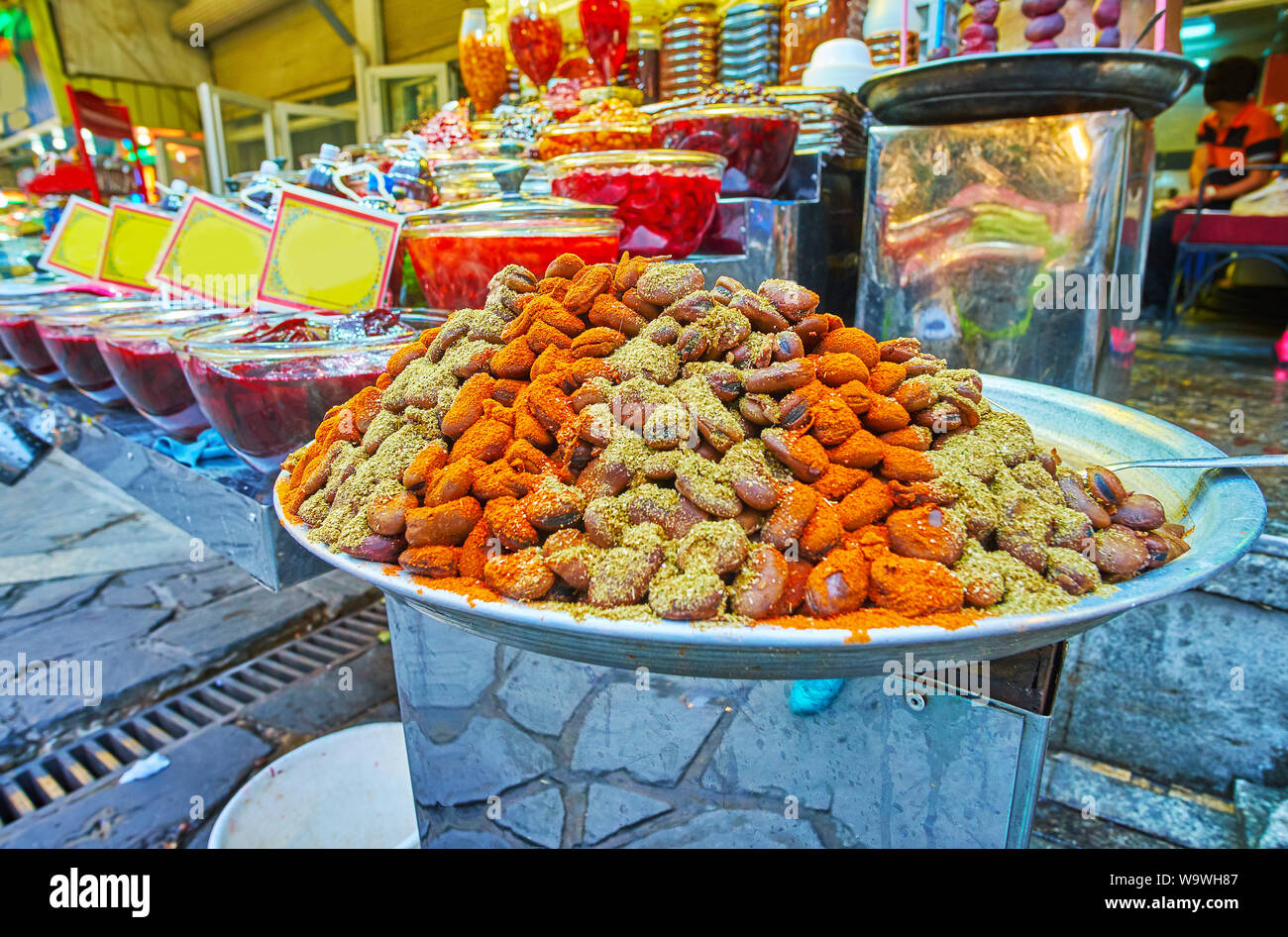 The street food store in Darband recreational zone offers boiled beans ...