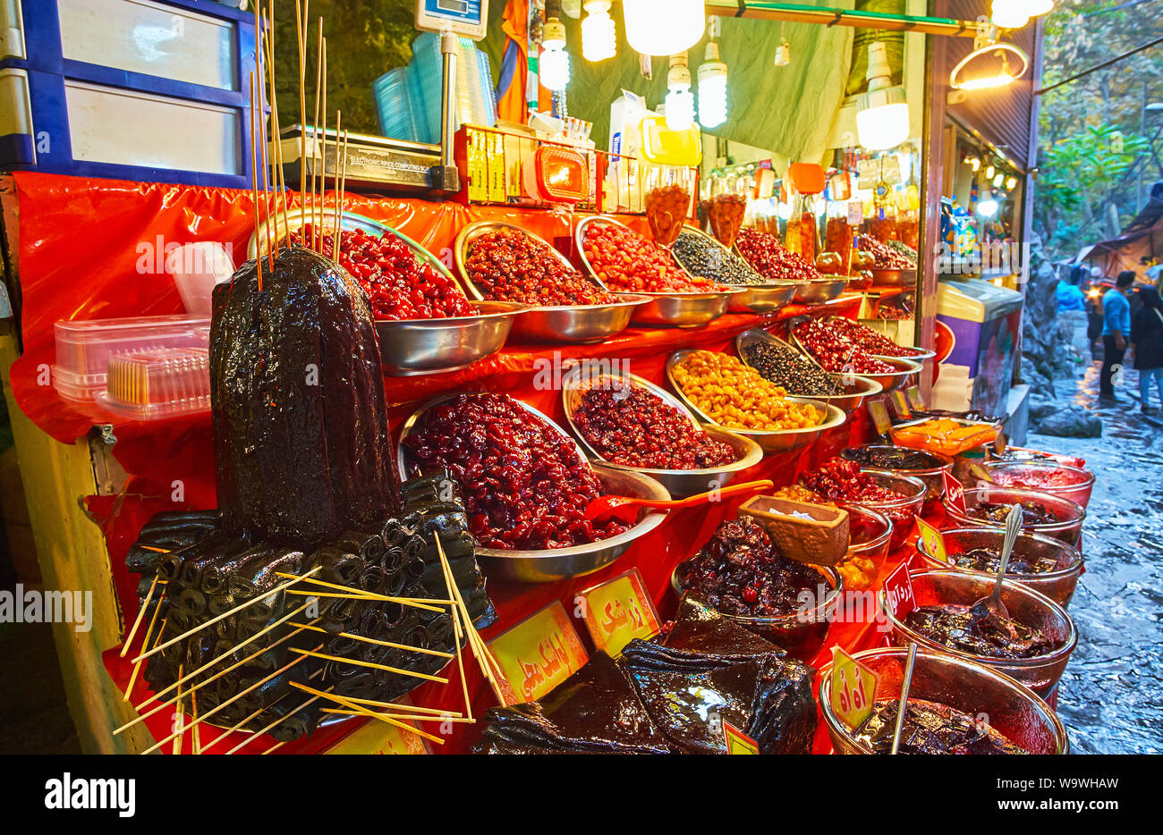 TEHRAN, IRAN - OCTOBER 25, 2017: Showcase of store with bowls, full of ...