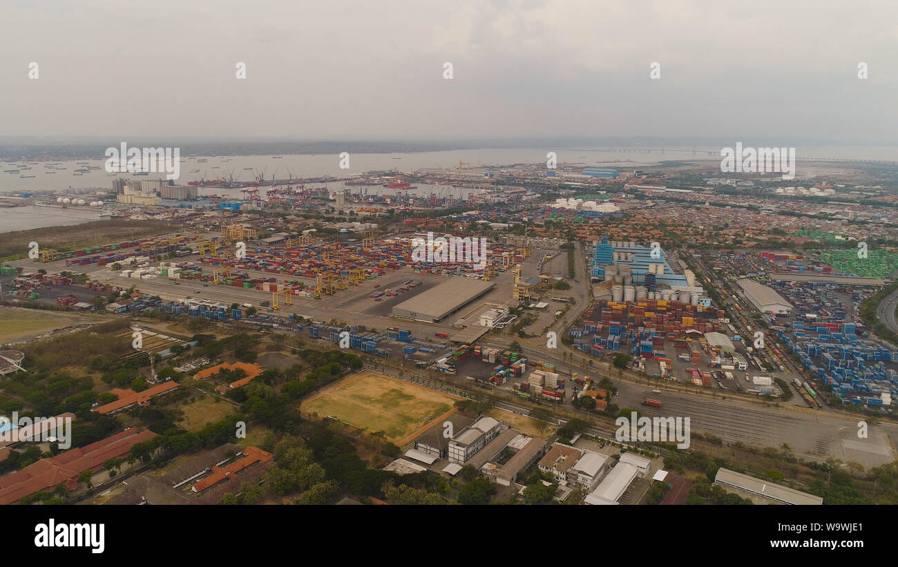 aerial view container terminal port surabaya. cargo industrial port ...