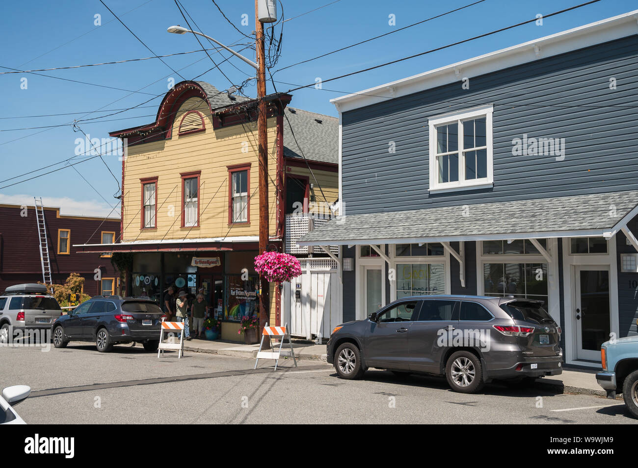 Victorian store fronts along the waterfront in the Whidbey Island ...