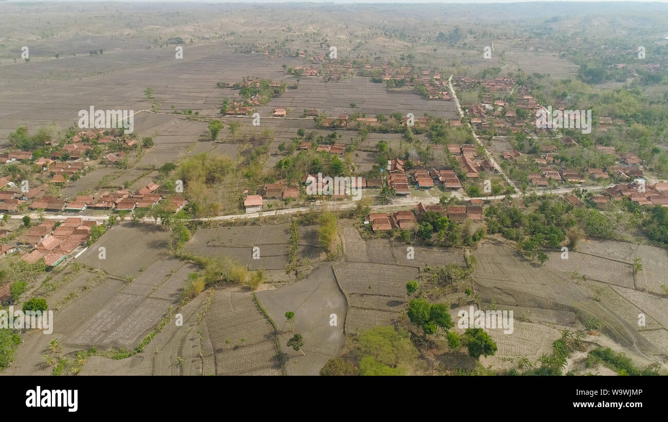 agricultural land in rural areas with village, farmlands, fields with ...