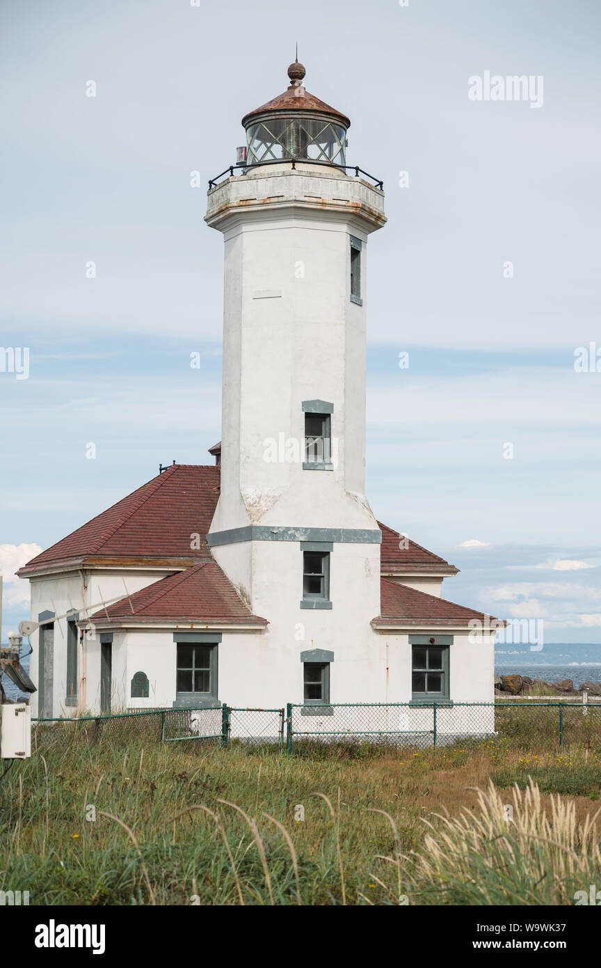 Abandoned lighthouse station at Ford Worden State Park. Olympic ...
