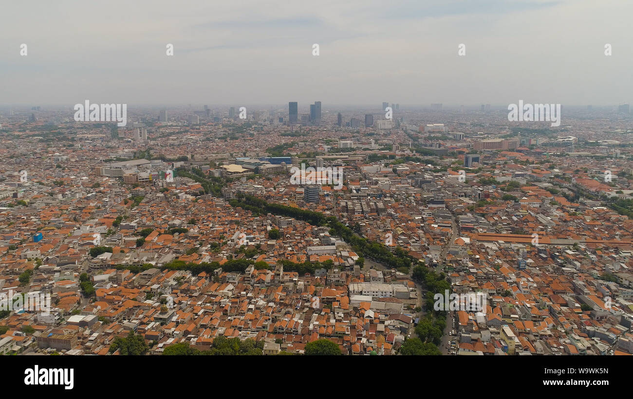 Aerial cityscape modern city Surabaya with skyscrapers, buildings and ...