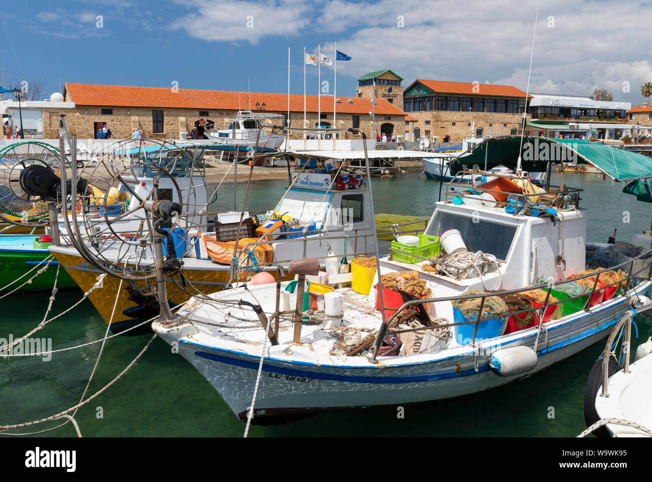 Traditional fishing boats moored at Paphos harbour, Cyprus Stock Photo ...