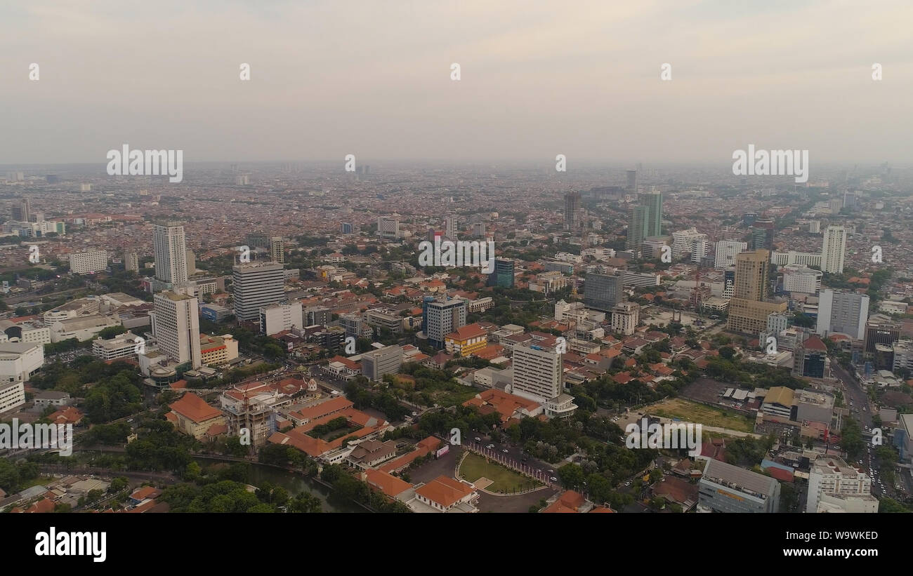 Aerial cityscape modern city Surabaya with skyscrapers, buildings and ...