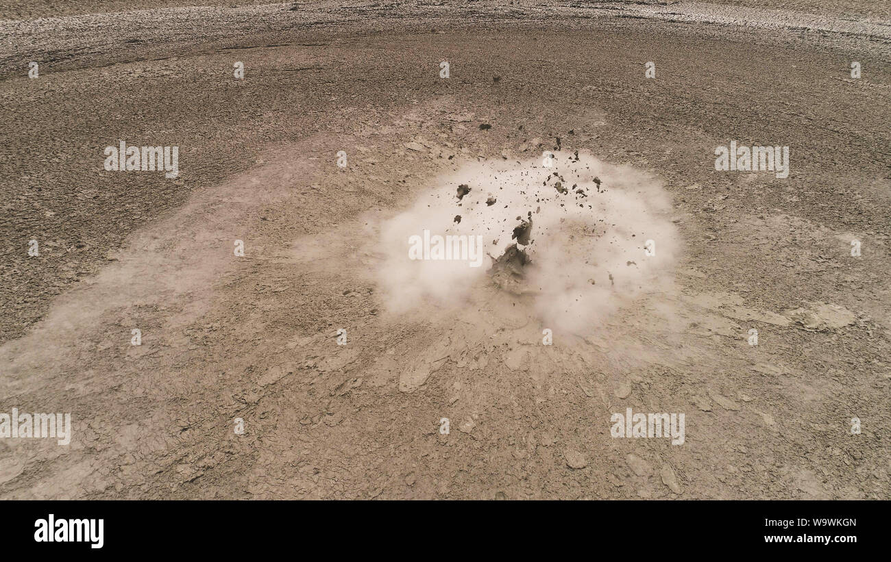 Mud volcano bledug kuwu. aerial view volcanic plateau with geothermal ...