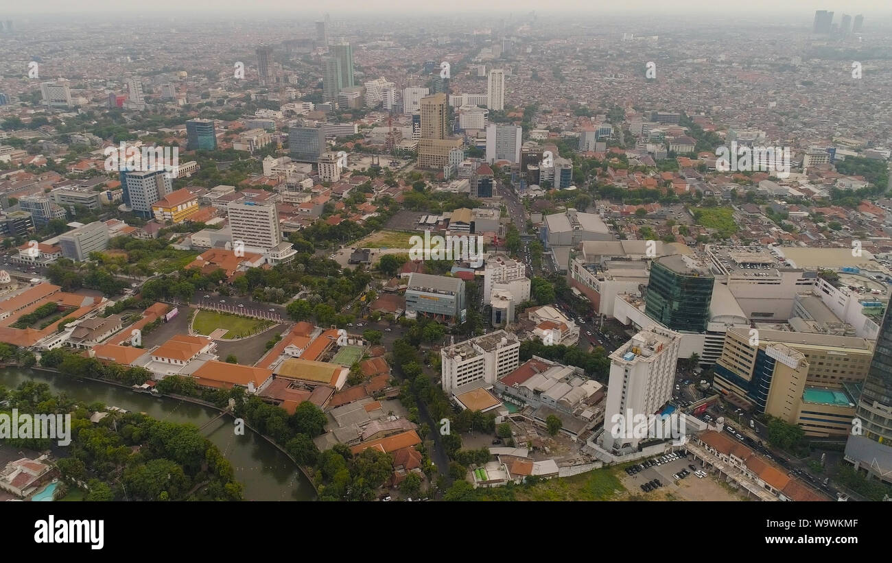 Aerial cityscape modern city Surabaya with skyscrapers, buildings and ...