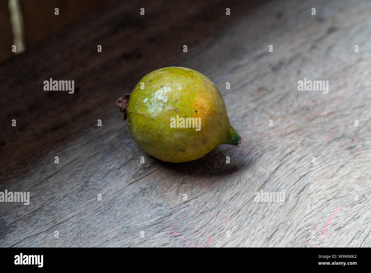 Close-up of exotic fruit Grugru nuts "Macauba" on wooden background ...