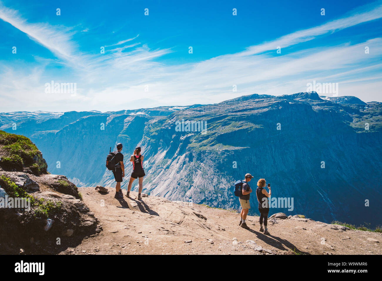 July 26, 2019. Norway tourist route on the trolltunga. People tourists ...