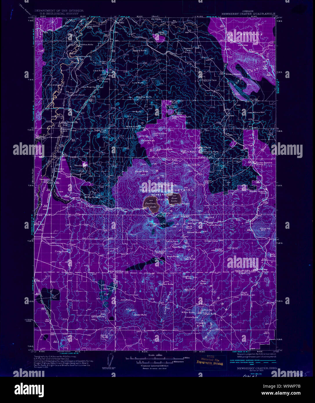 USGS Topo Map Oregon Newberry Crater 283233 1935 125000 Inverted ...