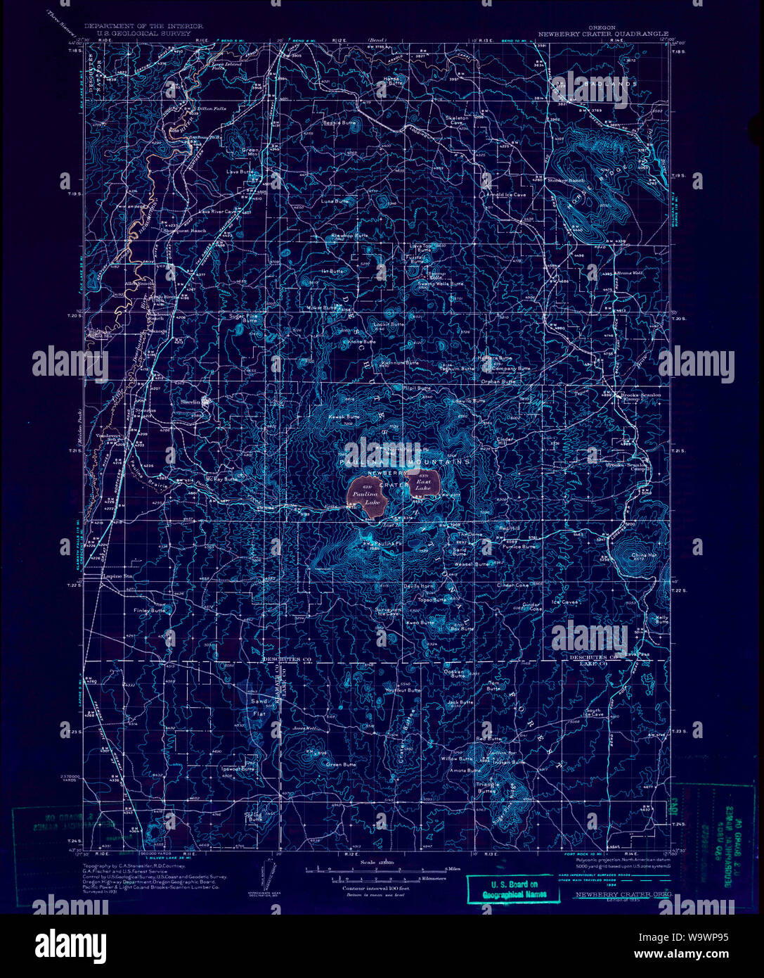USGS Topo Map Oregon Newberry Crater 283234 1935 125000 Inverted ...