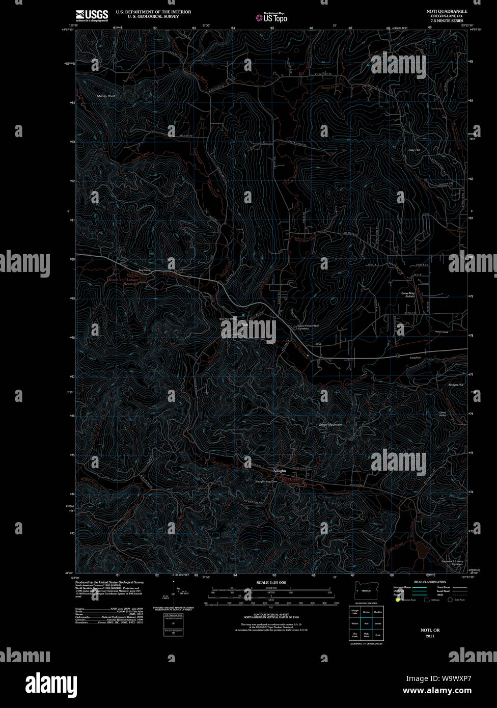 USGS Topo Map Oregon Noti 20110831 TM Inverted Restoration Stock Photo ...