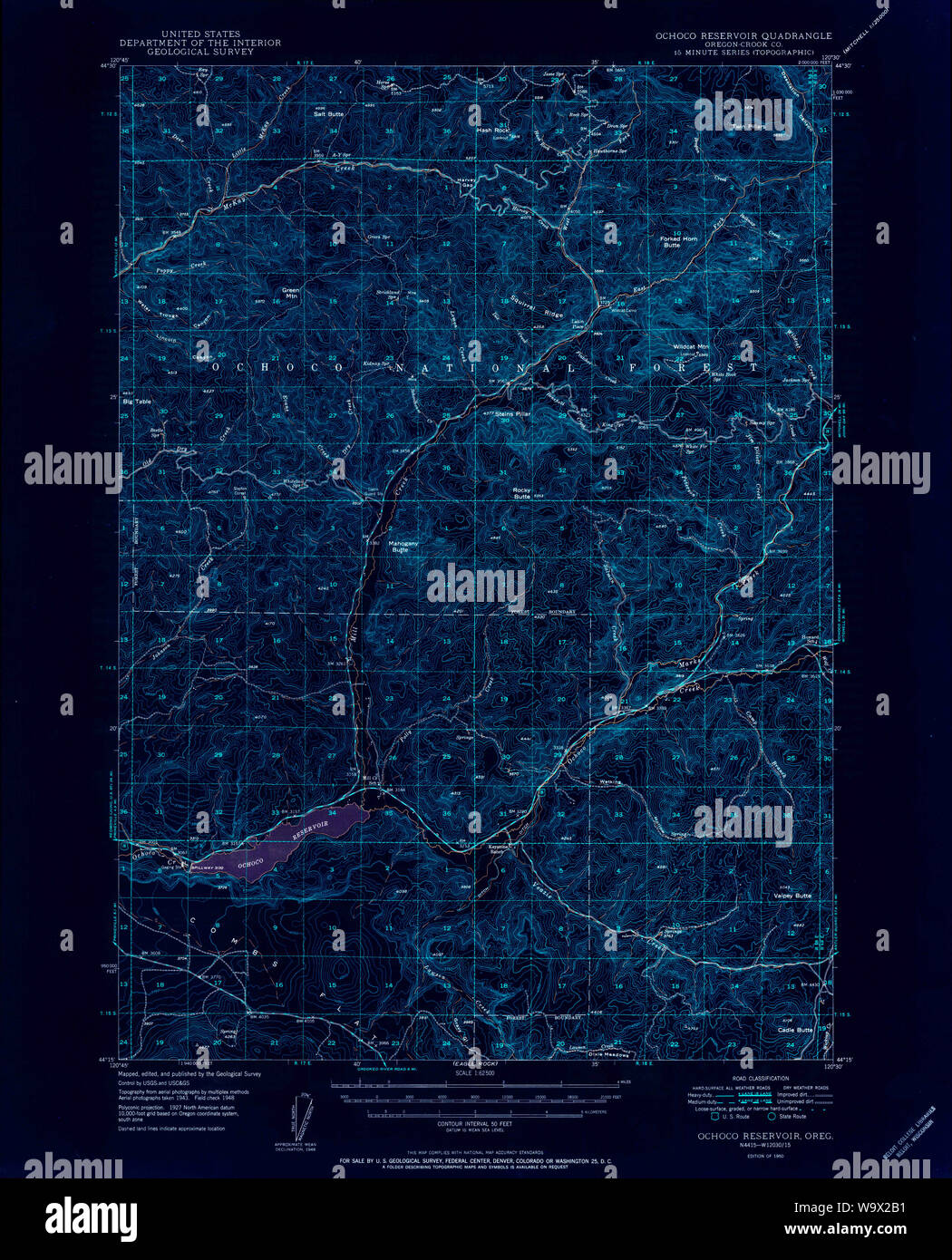 USGS Topo Map Oregon Ochoco Reservoir 282768 1950 62500 Inverted ...