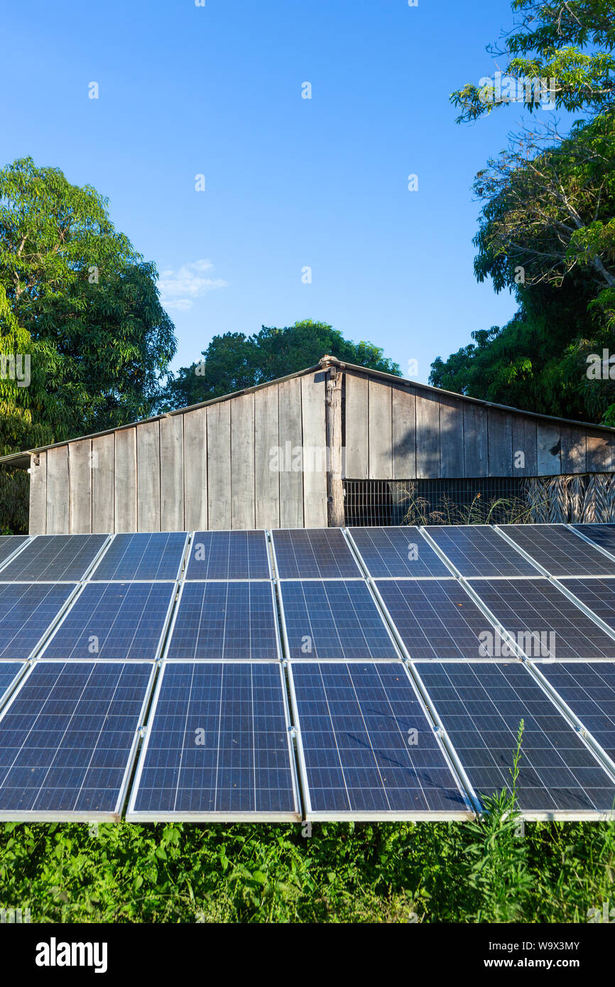 Solar panels generate power in rural houses in the interior of Brazil ...