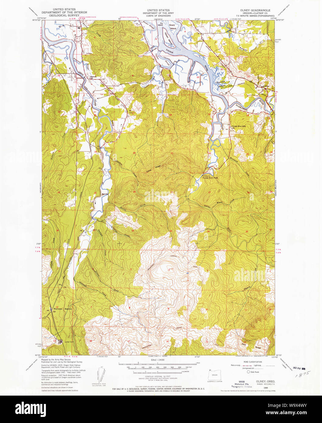 USGS Topo Map Oregon Olney 280972 1949 24000 Restoration Stock Photo ...
