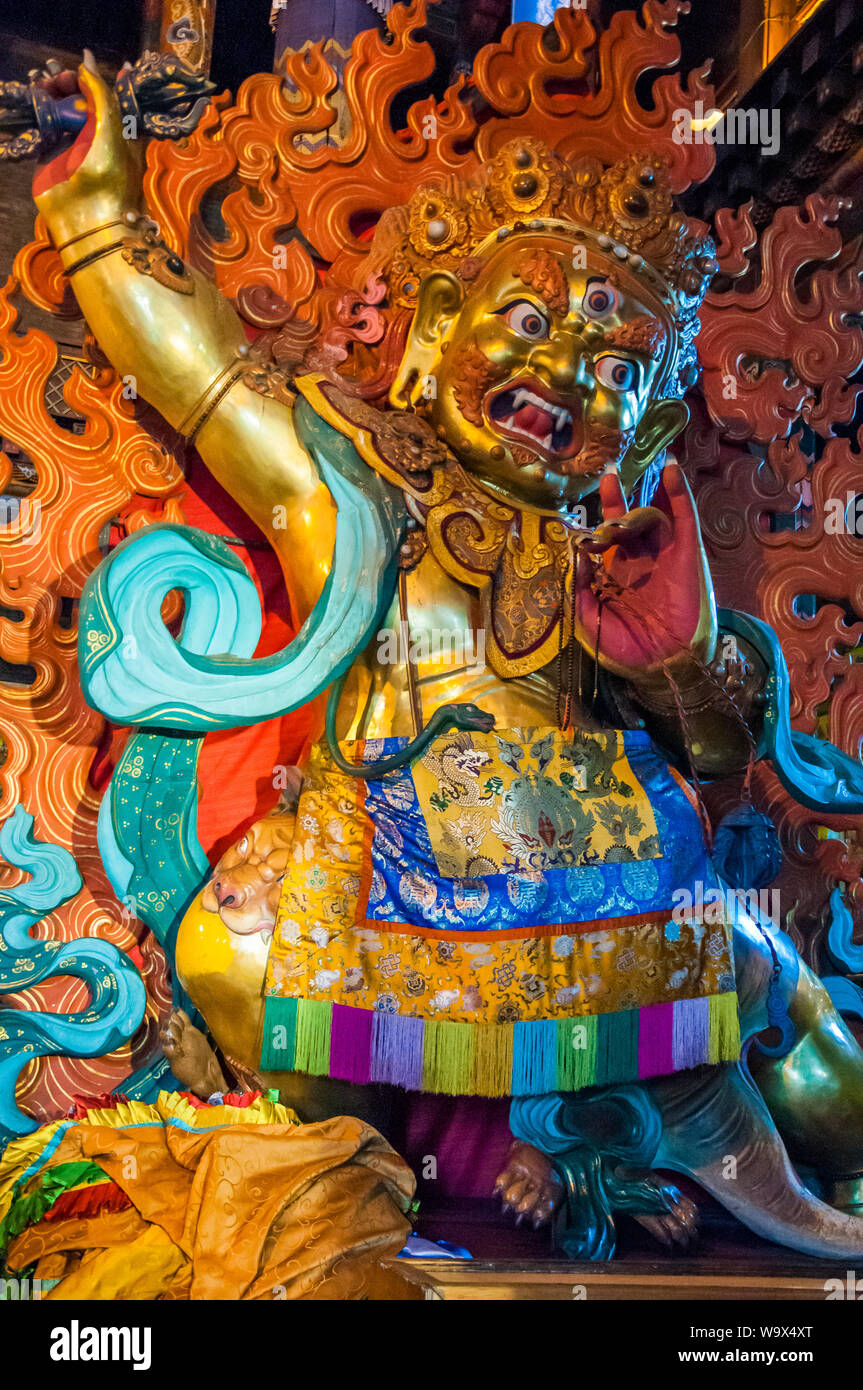 A guardian demon at the Gandan Khiid (Buddhist Monastery). Ulaanbaatar ...