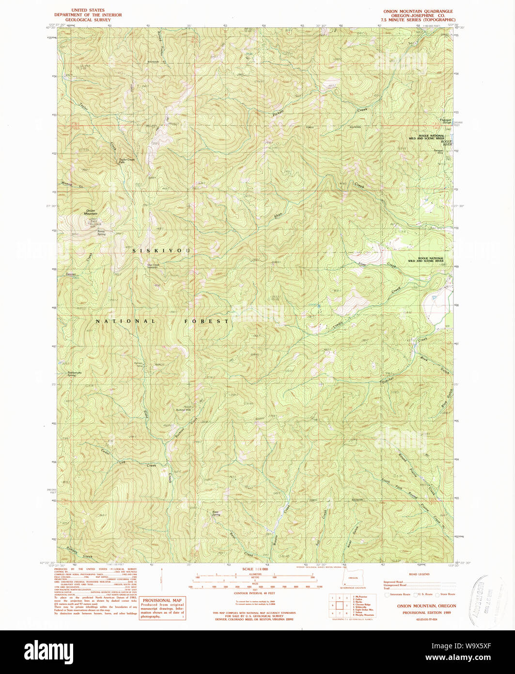 USGS Topo Map Oregon Onion Mountain 280980 1989 24000 Restoration Stock ...