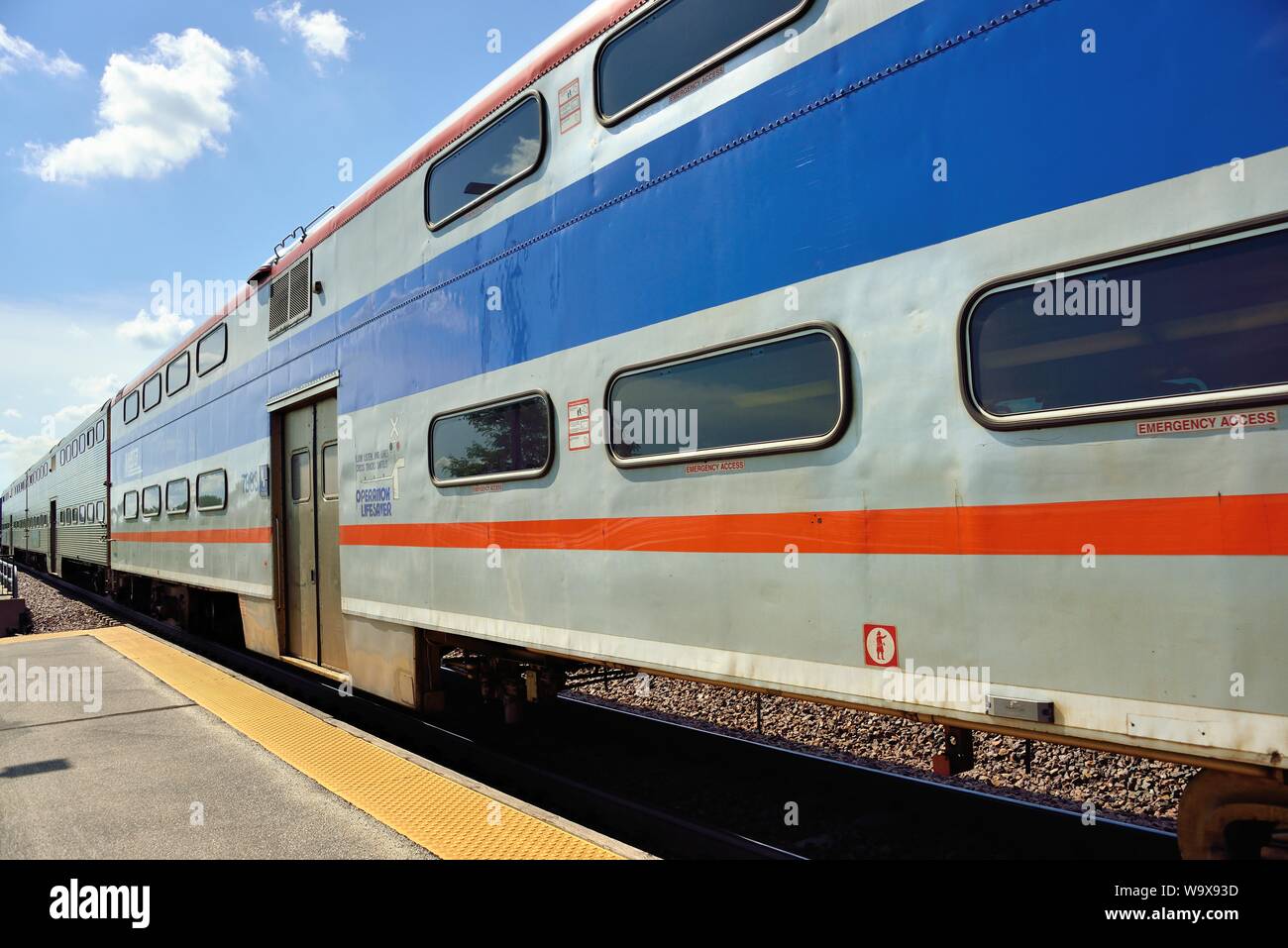 LaFox, Illinois, USA. A Metra commuter train departing the LaFox ...