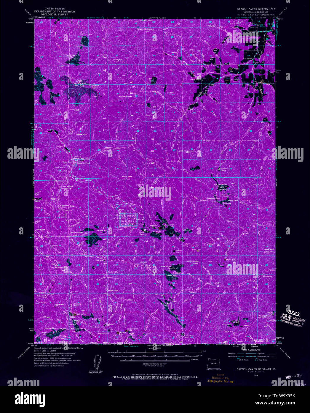 USGS Topo Map Oregon Oregon Caves 282770 1954 62500 Inverted ...
