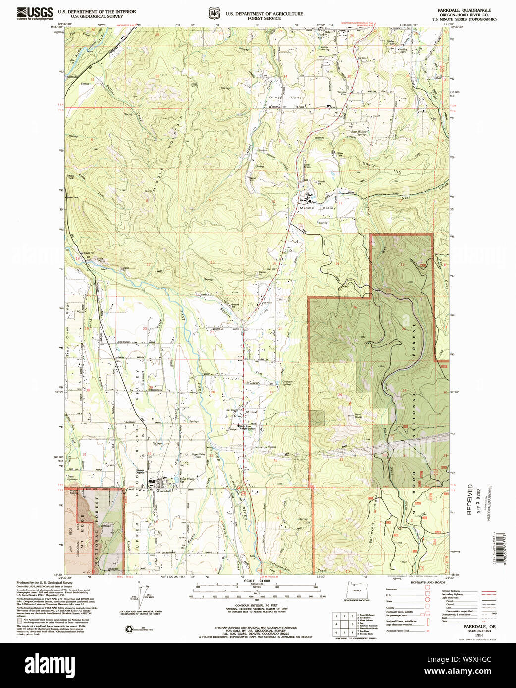 USGS Topo Map Oregon Parkdale 281041 1994 24000 Restoration Stock Photo ...