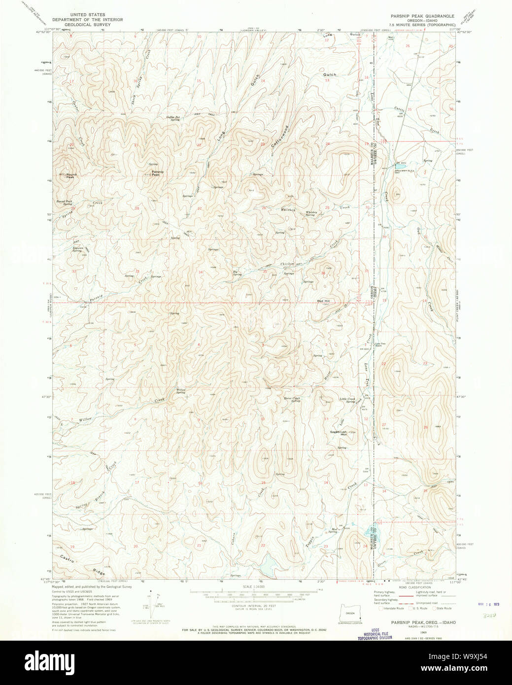 USGS Topo Map Oregon Parsnip Peak 281044 1969 24000 Restoration Stock ...