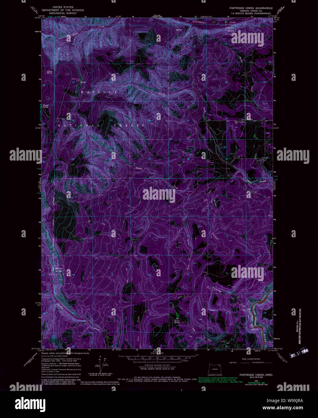 USGS Topo Map Oregon Partridge Creek 281048 1964 24000 Inverted Restoration Stock Photo - Alamy