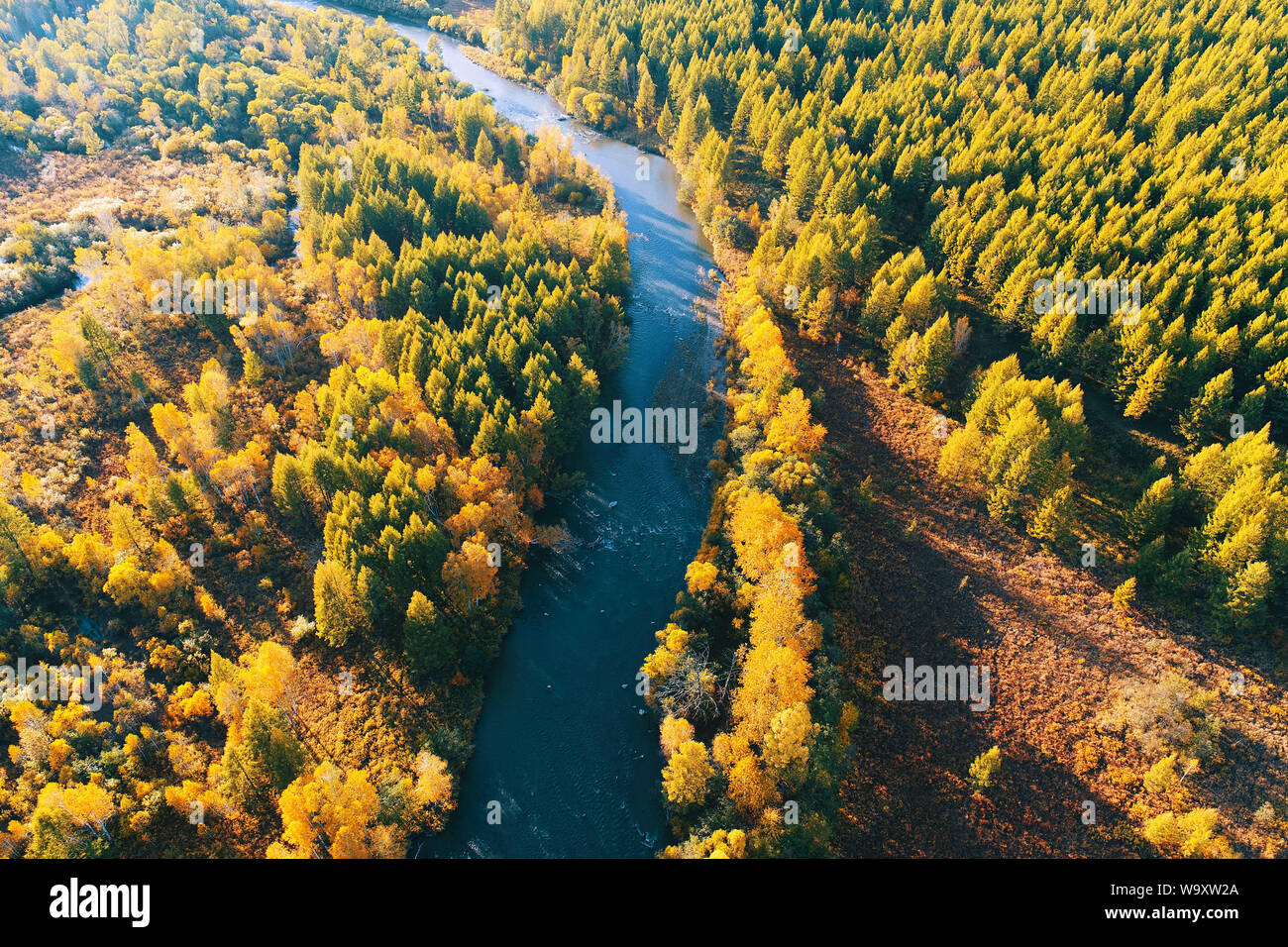 Aerial greater hinggan mountains fall river forest Stock Photo - Alamy