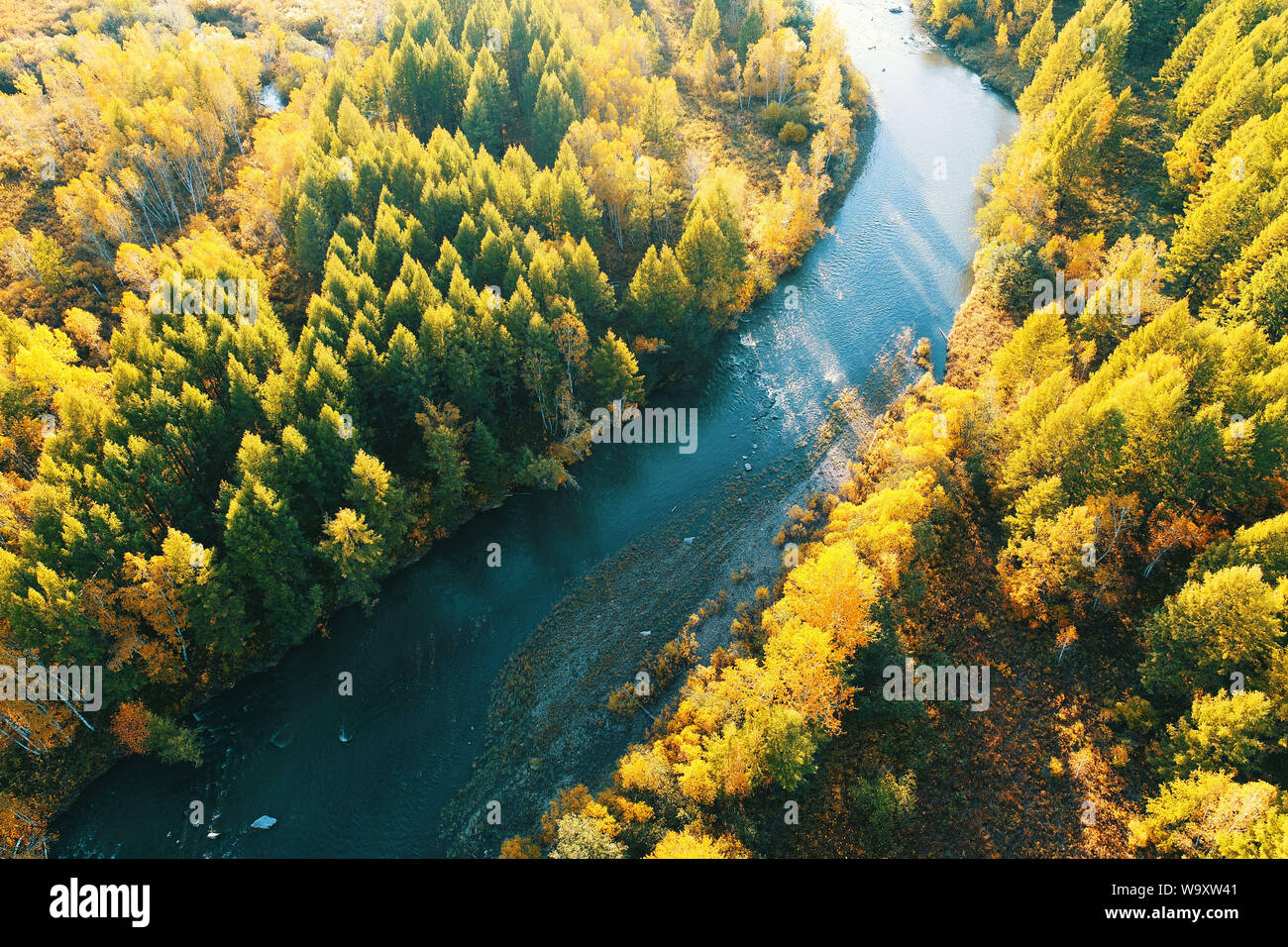 The forest river autumn scenery Stock Photo - Alamy