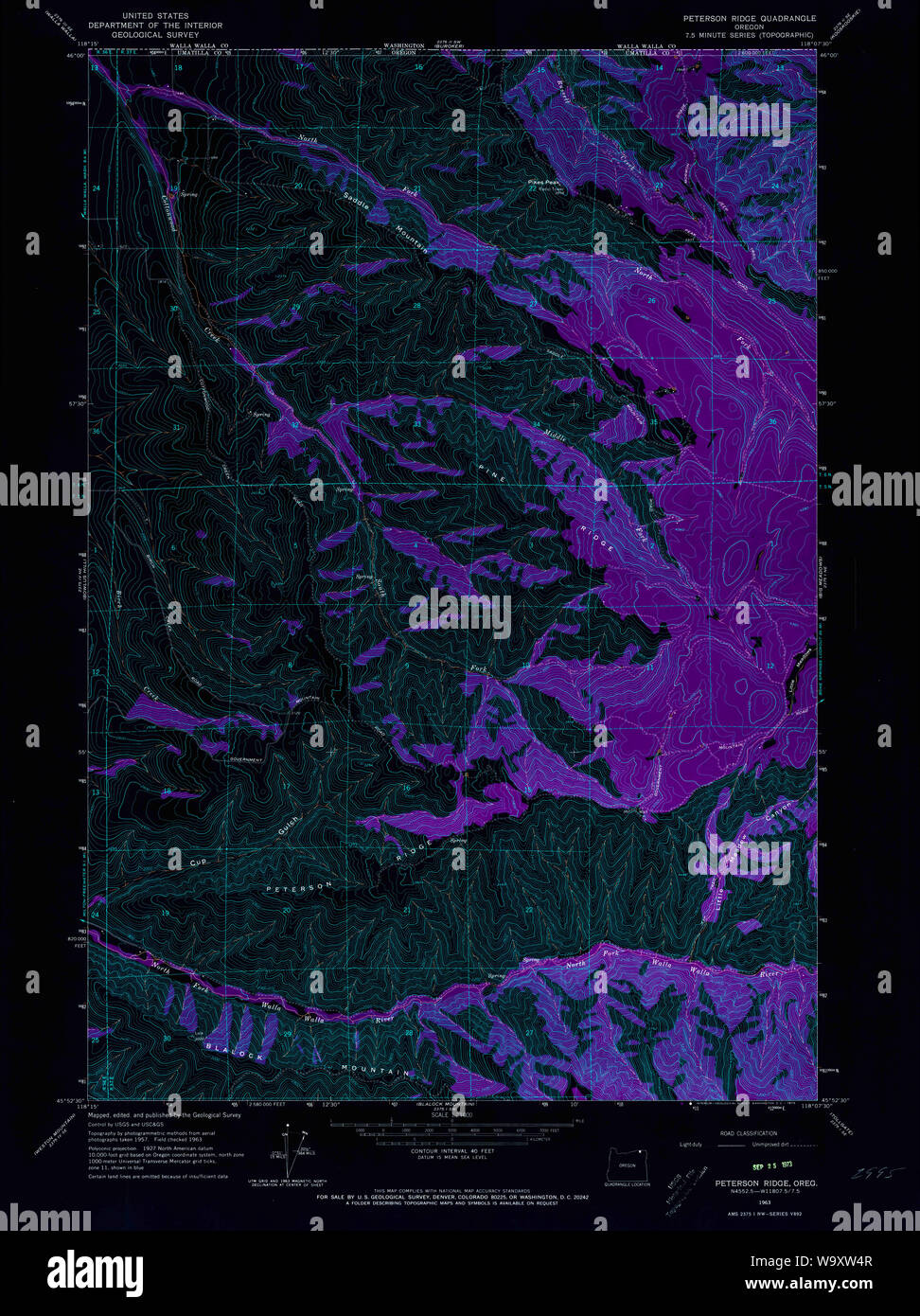 USGS Topo Map Oregon Peterson Ridge 281079 1963 24000 Inverted ...
