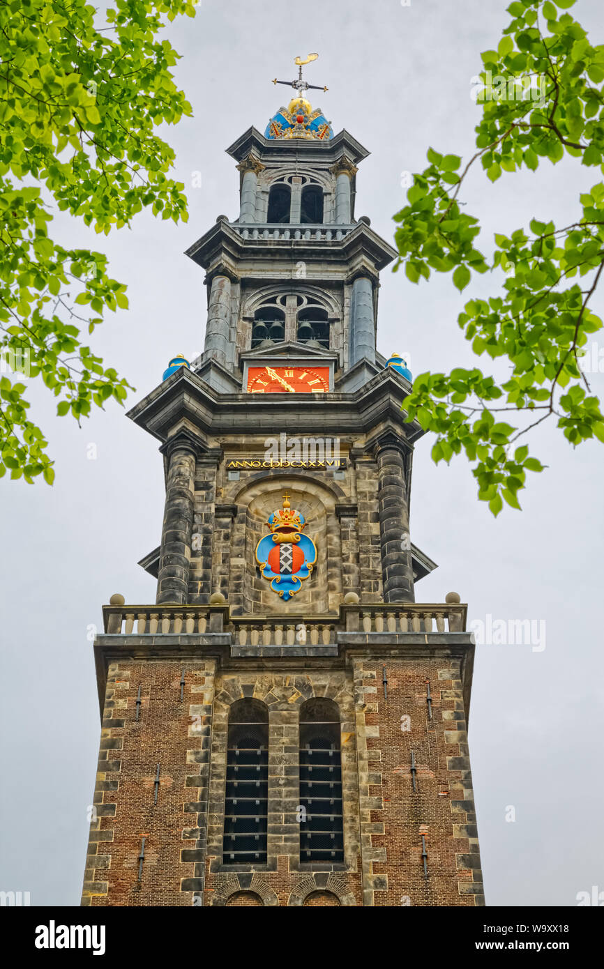 Amsterdam Westerkerk clock tower in spring time Stock Photo - Alamy