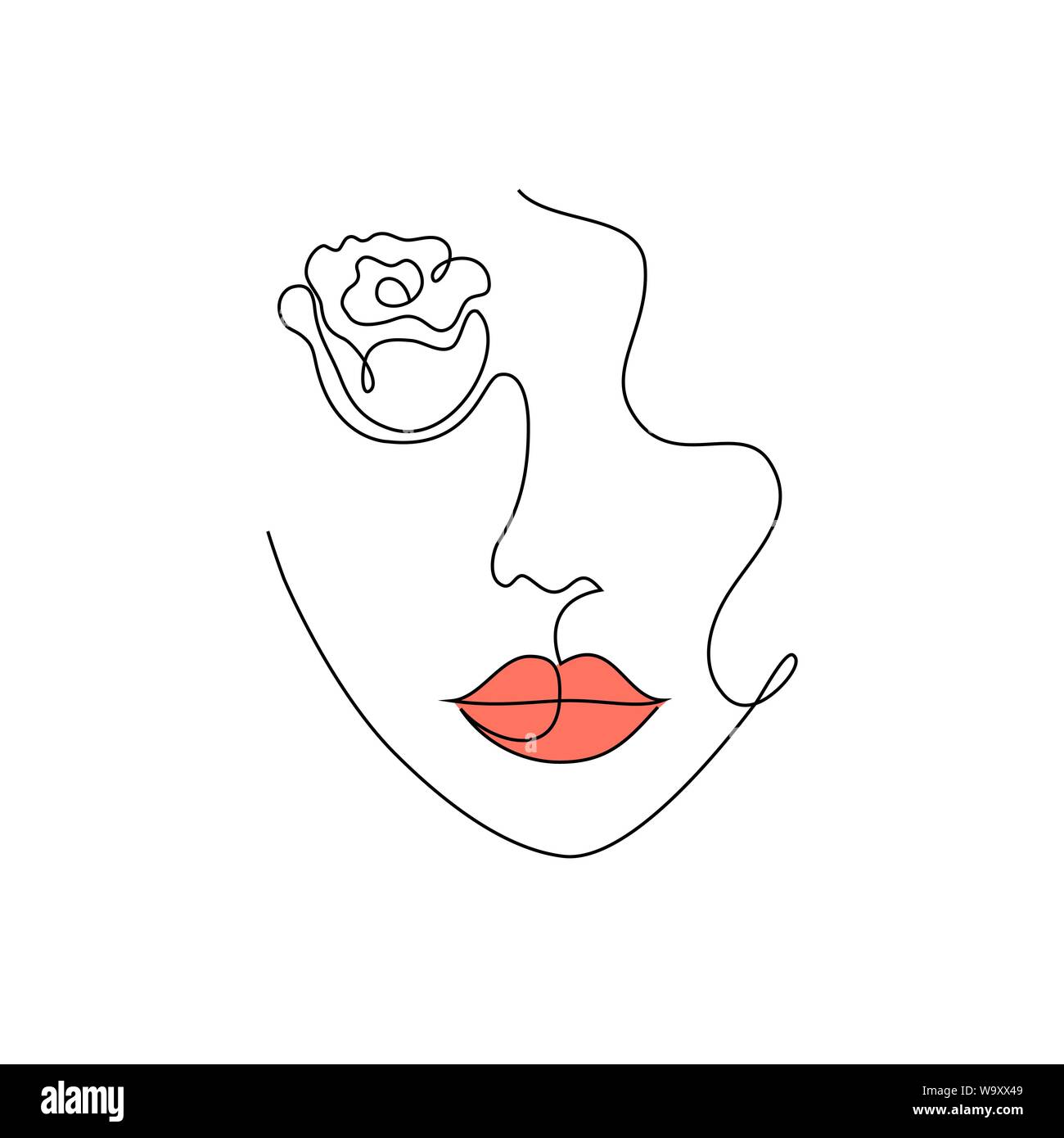 Face of woman on white background.One line drawing style Stock Vector ...