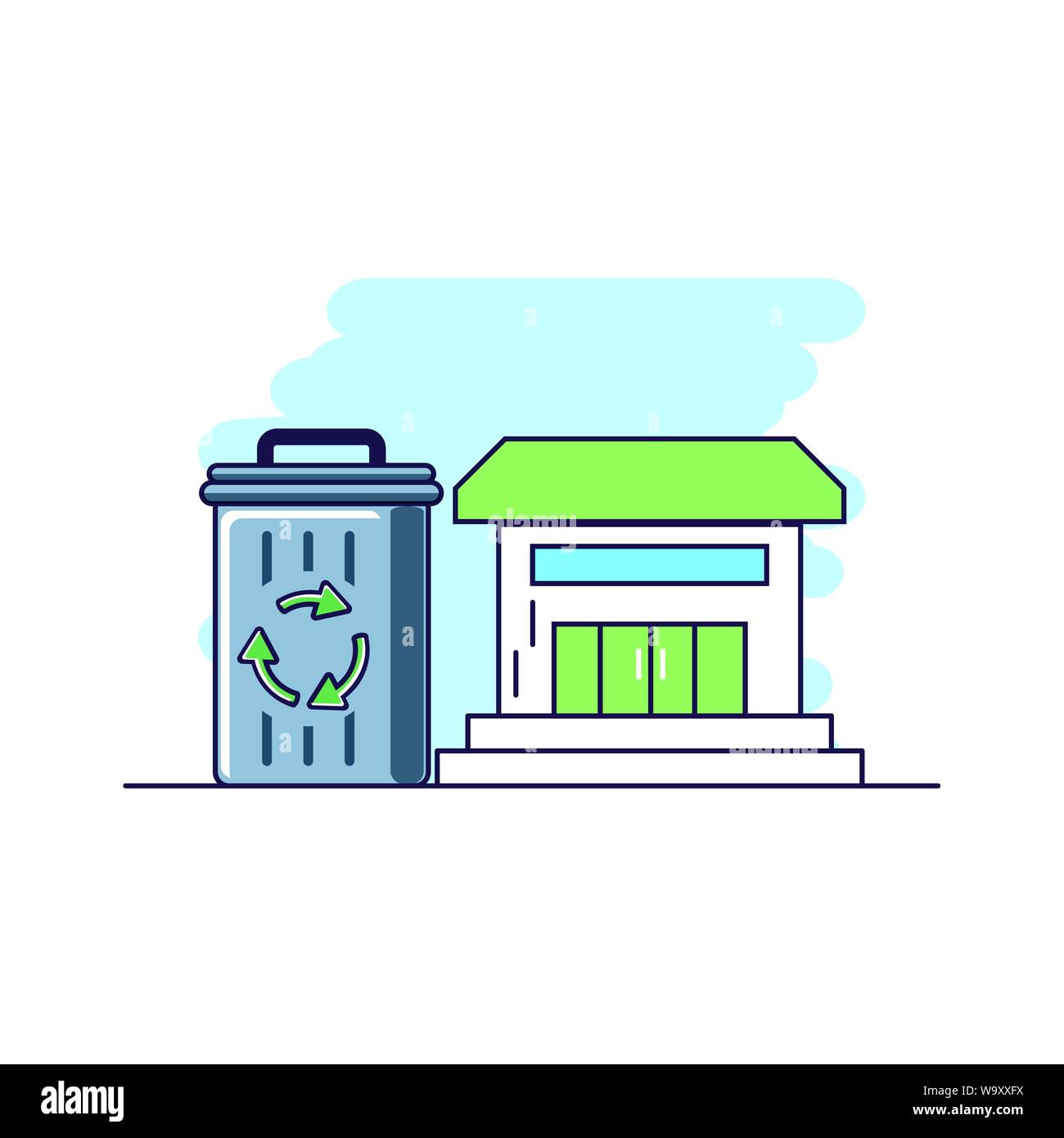 house facade and recycle bin with signaling vector illustration design ...