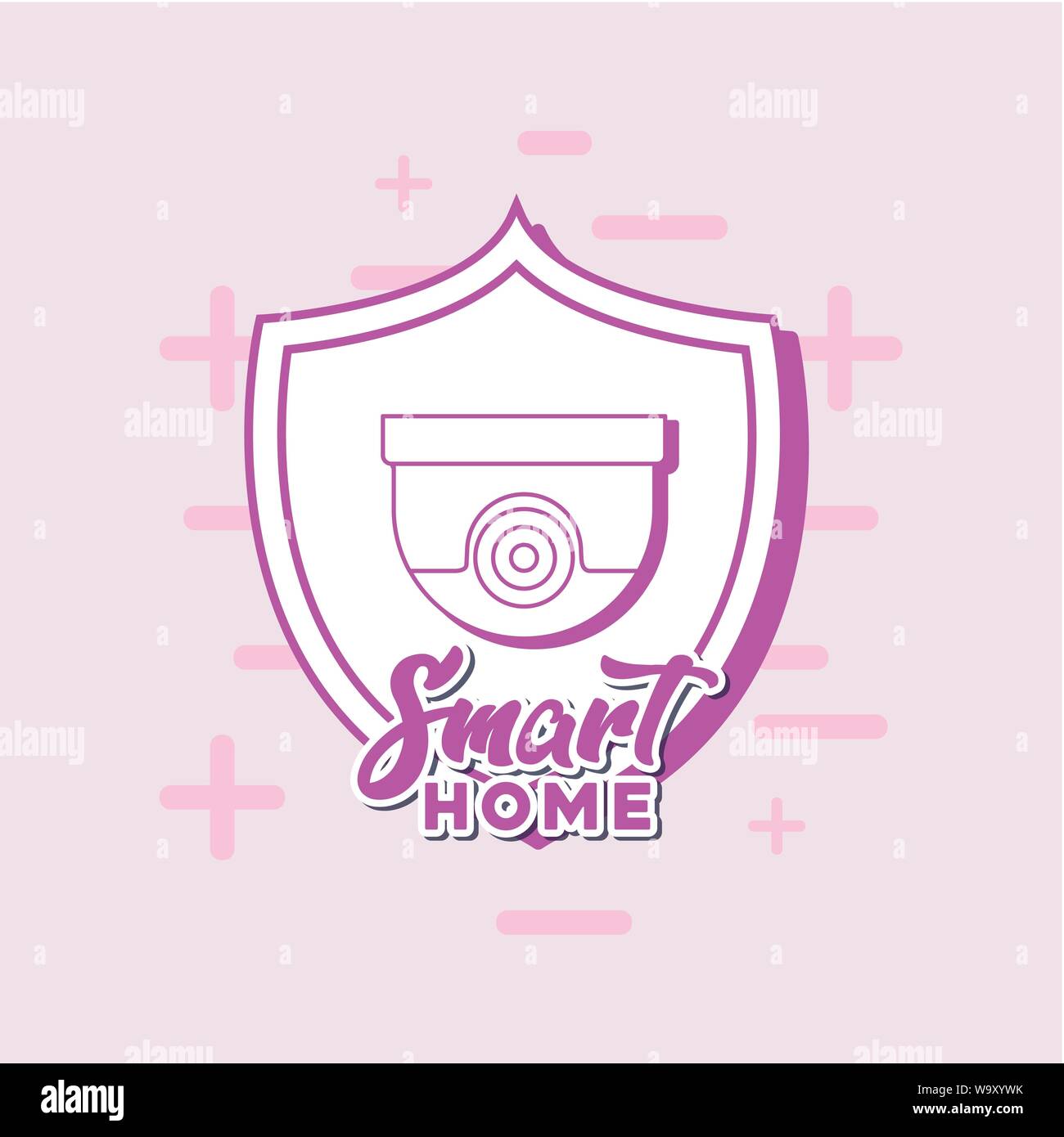 smart home design with shield with security camera over purple ...