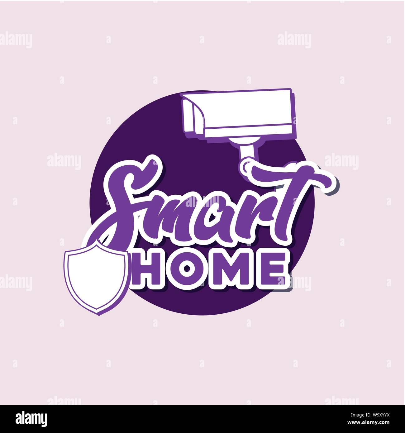smart home design with security camera and shield over purple ...