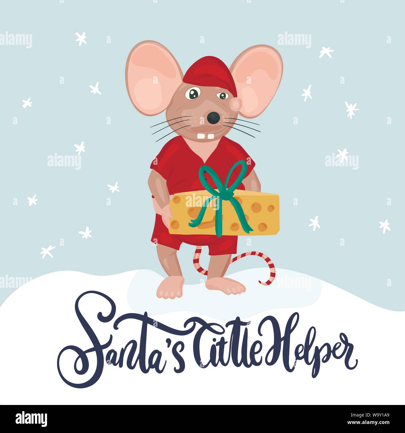 Christmas vector mouse. Cartoon illustration. Cute mice with cheese and ...
