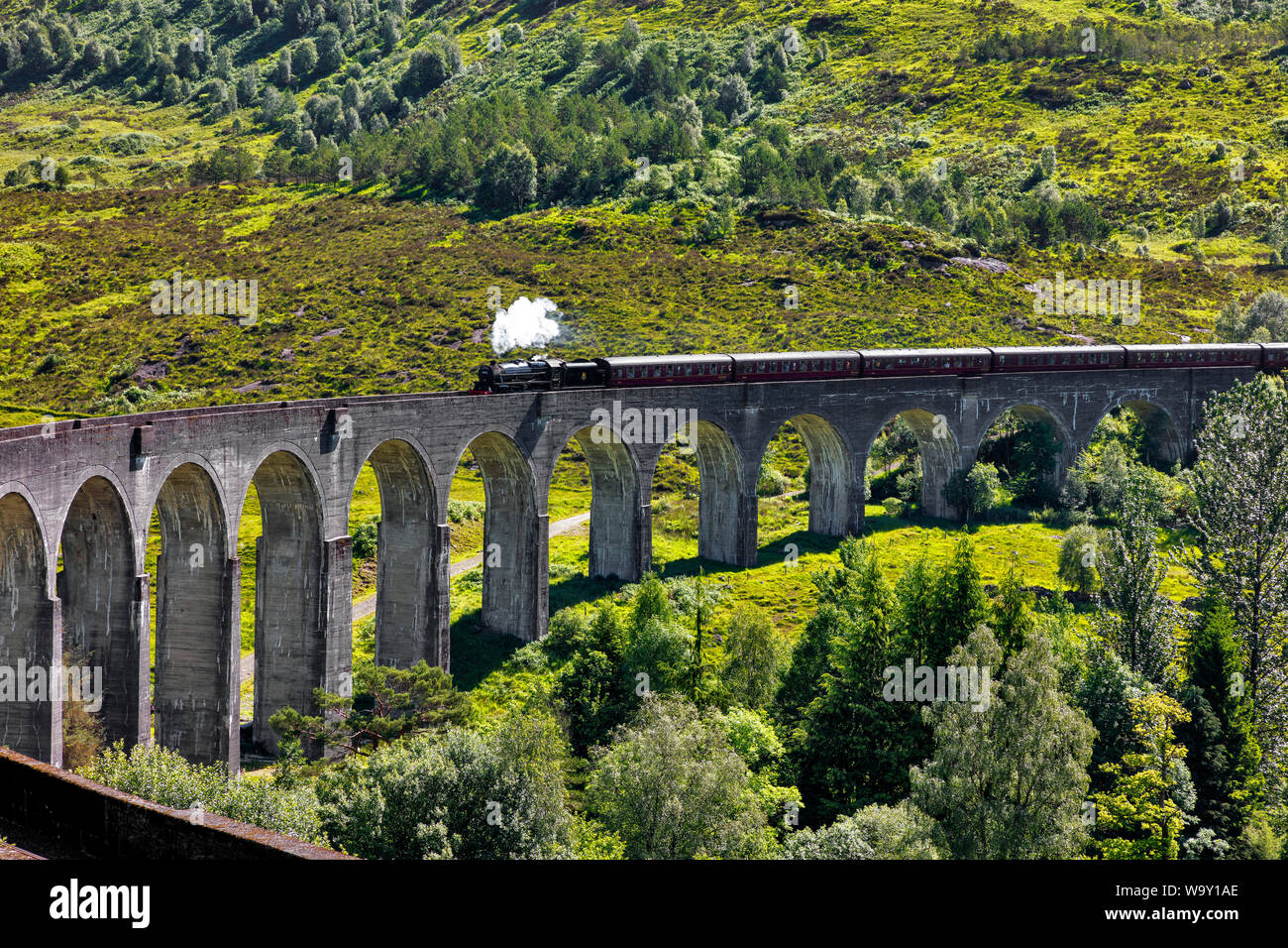 Glenfinnan viaduct from the Harry Potter films with historic train ...