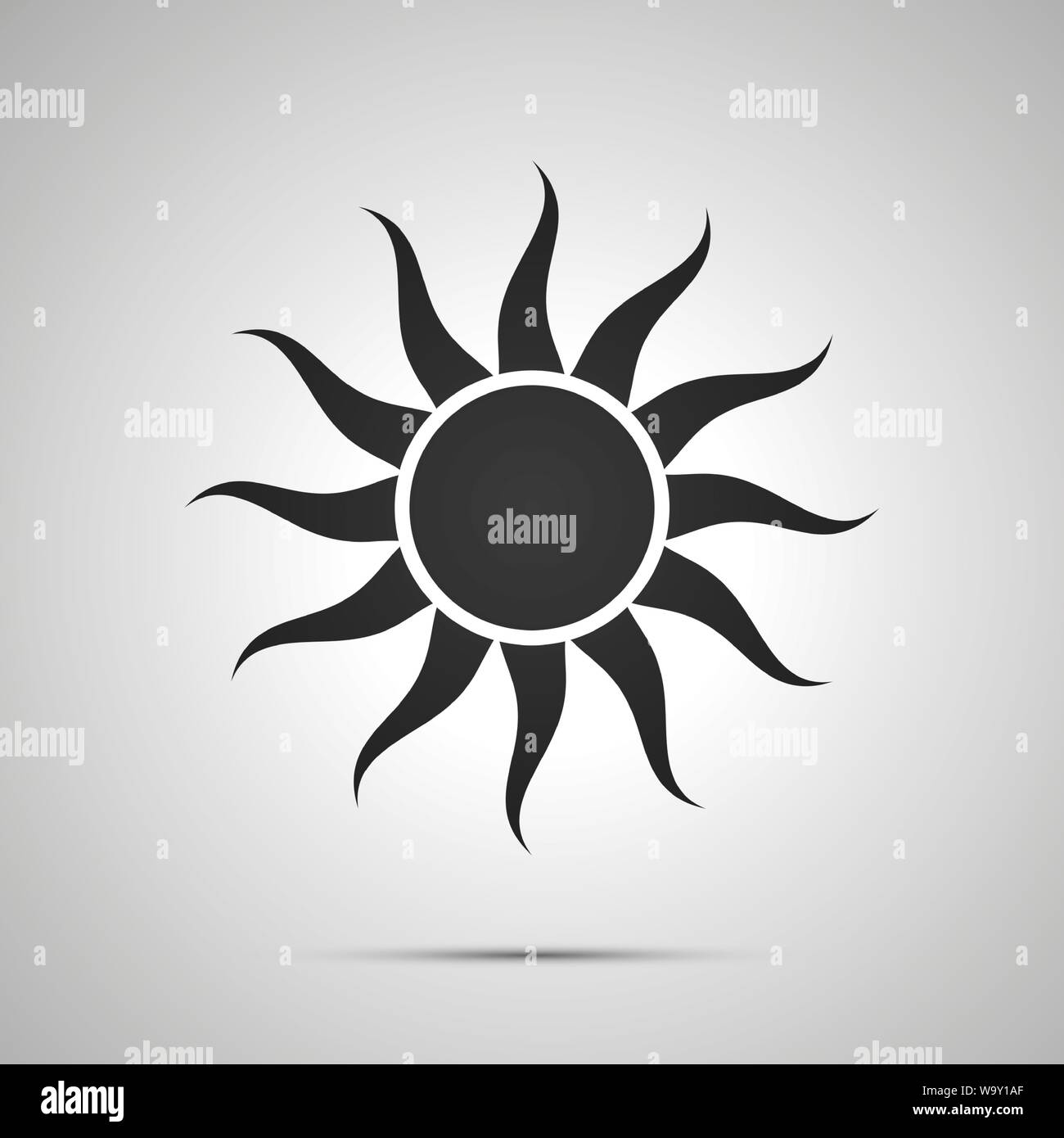Sun with curved rays, simple black icon with shadow on gray Stock ...