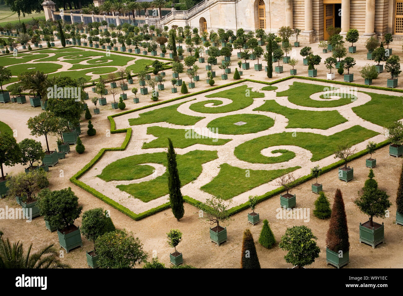 France. Ile de France. Geometric patterns are a feature of the gardens ...
