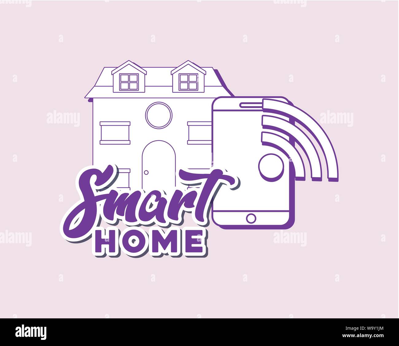 smart home design with house and smartphone over pink background ...