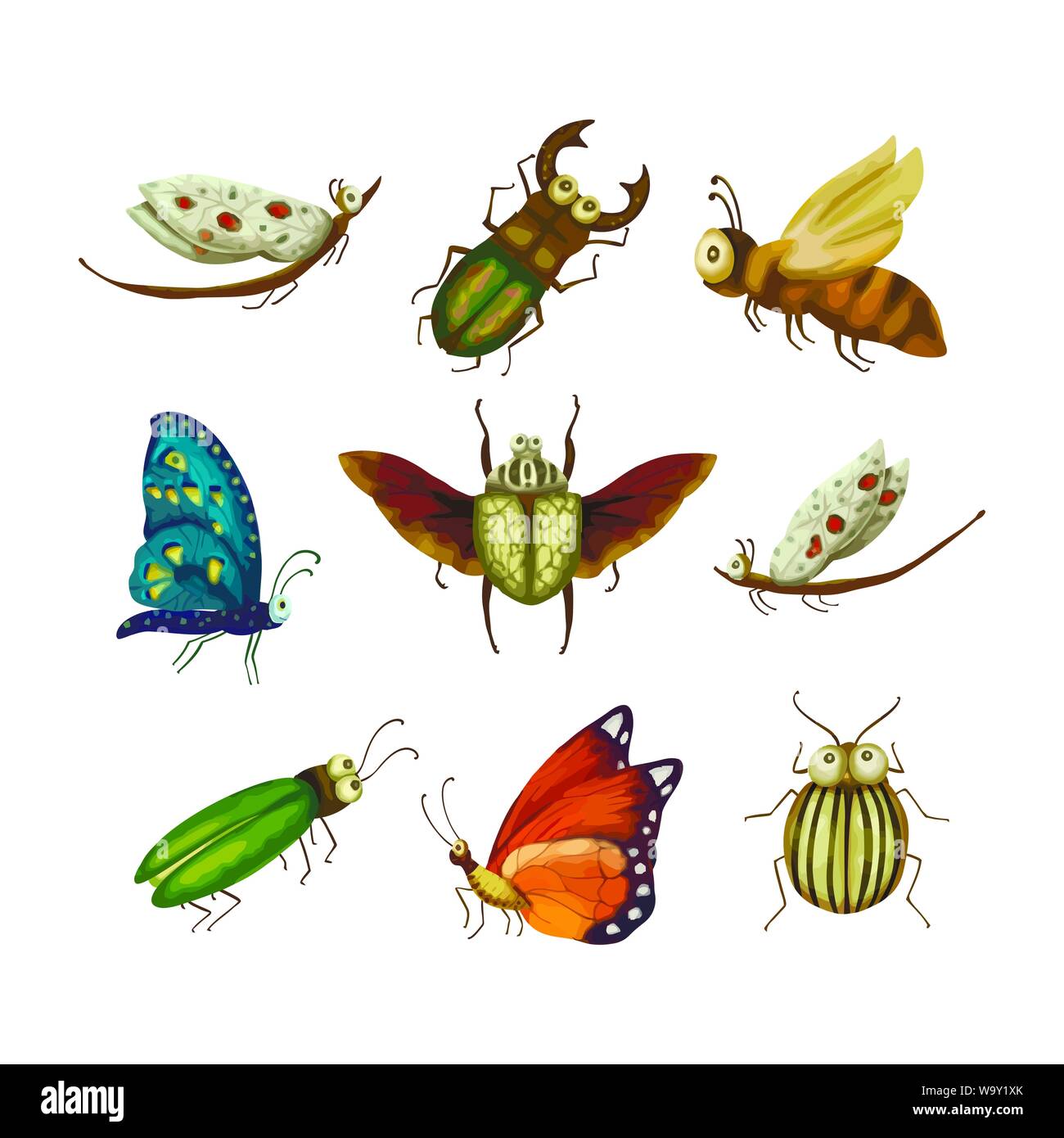 Vector Icon set with cute 3d insect. Illustration with a garden cartoon ...